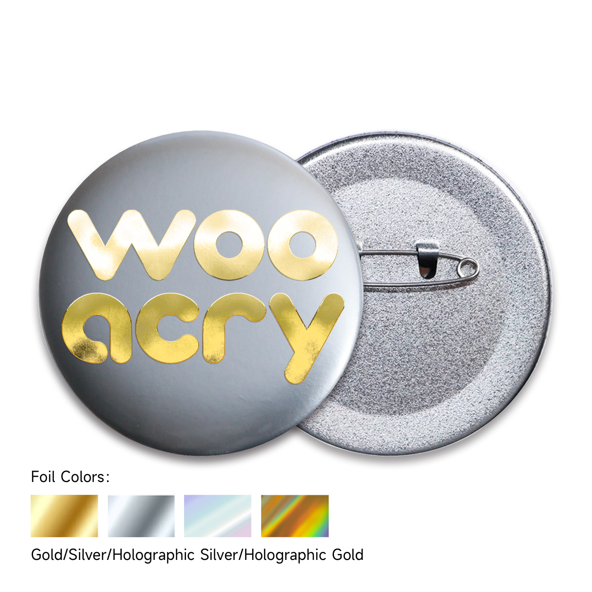 Custom Matte Silver Hot Stamping Glitter Holographic Badges - Wooacry