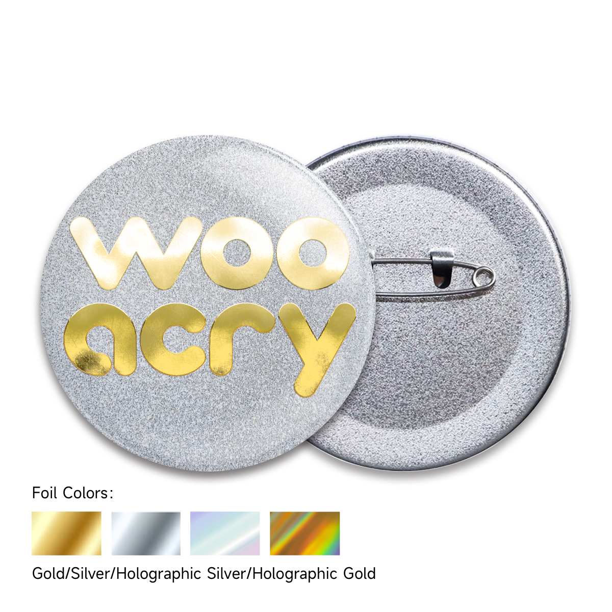 Custom Silver Glitter Hot Stamping Holographic Badges - Wooacry old version