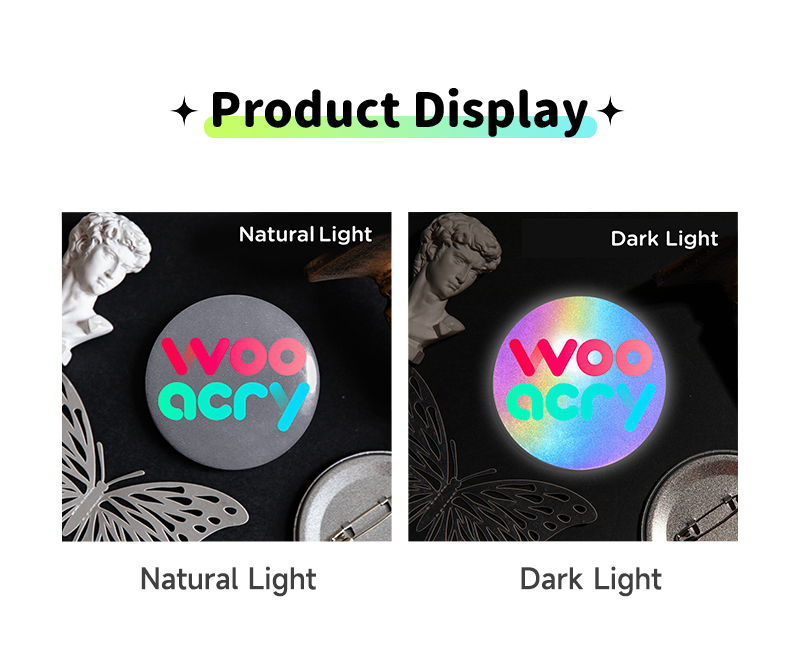 Custom Colorful Reflective Glitter Holographic Badges - Wooacry