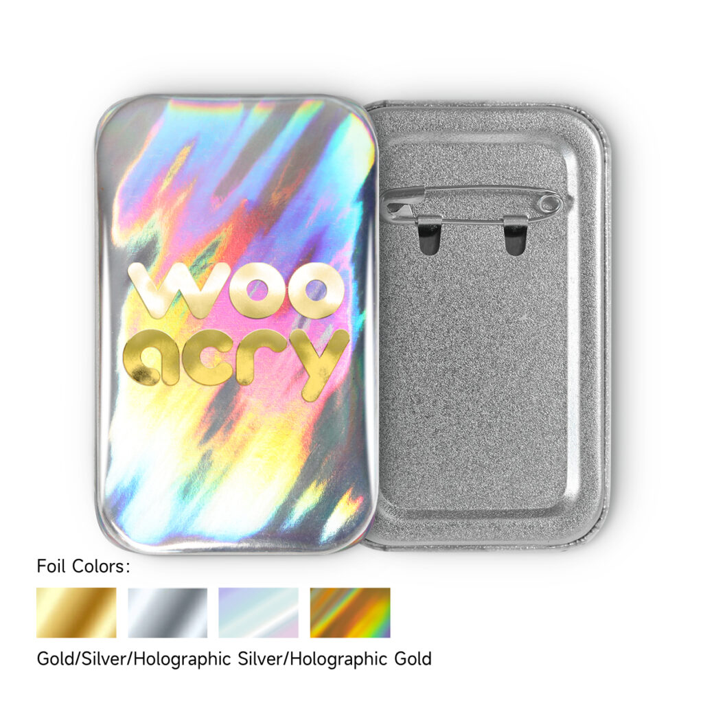 Custom Holographic Rainbow Hot Stamping Glitter Rectangular Badges ...