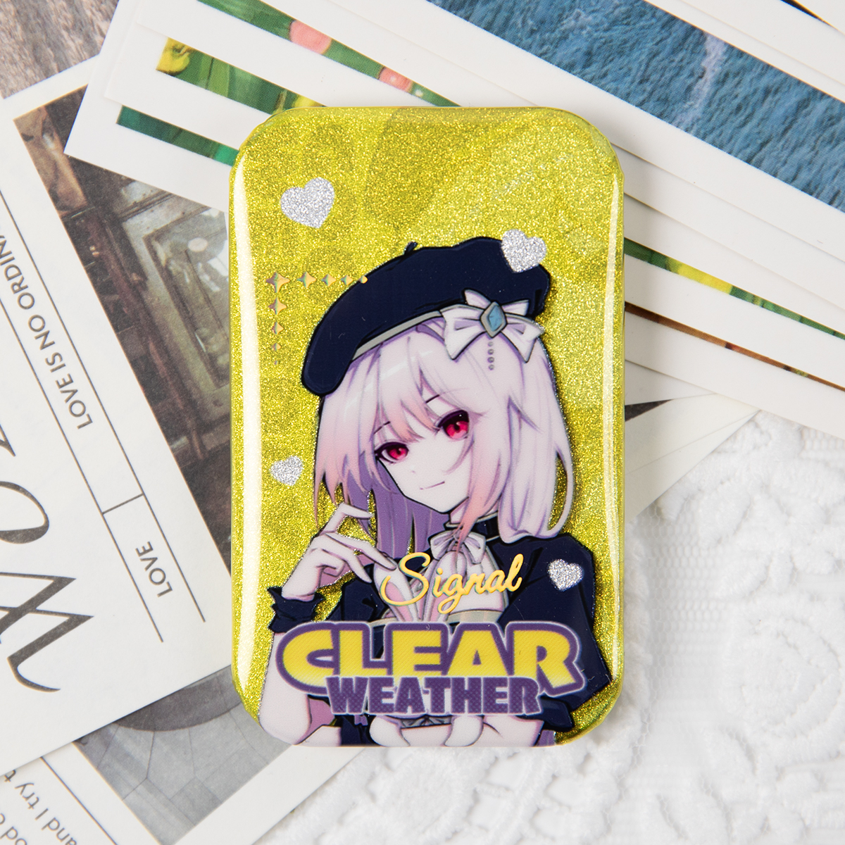 Custom Silver Glitter Holographic Rectangular Badges - Wooacry old version
