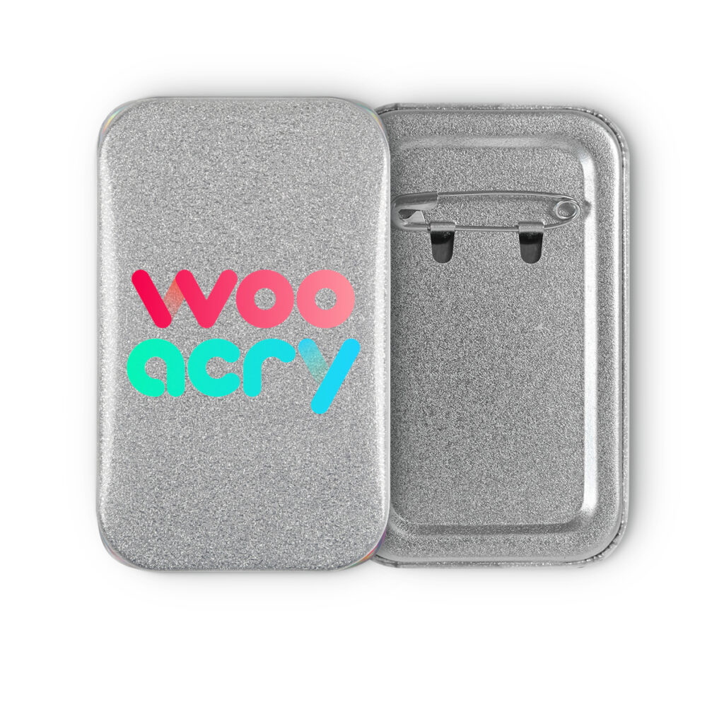 Custom Silver Glitter Holographic Rectangular Badges - Wooacry