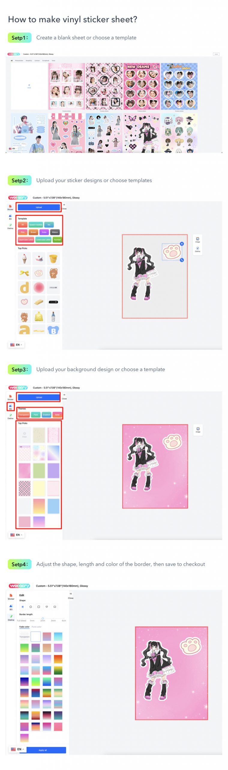 Custom Clear Transparent PET Vinyl Sticker Sheet - Wooacry old version