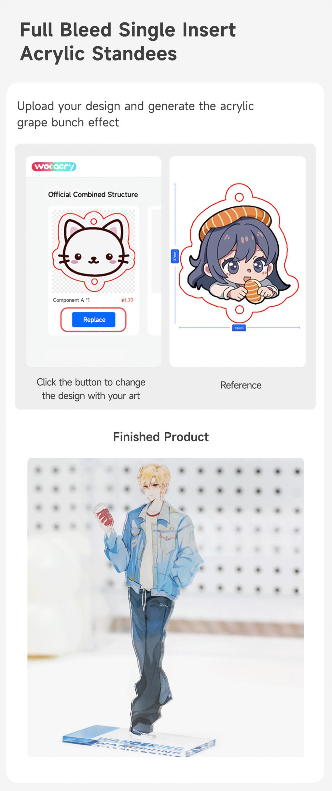 Custom Full Bleed Single Insert Acrylic Standees - Wooacry