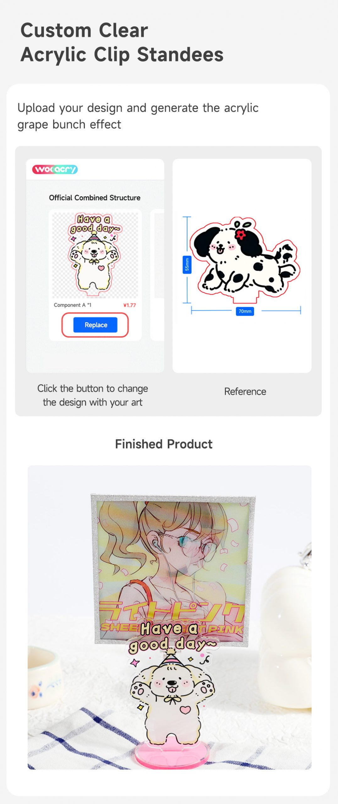 Custom Clear Acrylic Clip Standees - Wooacry