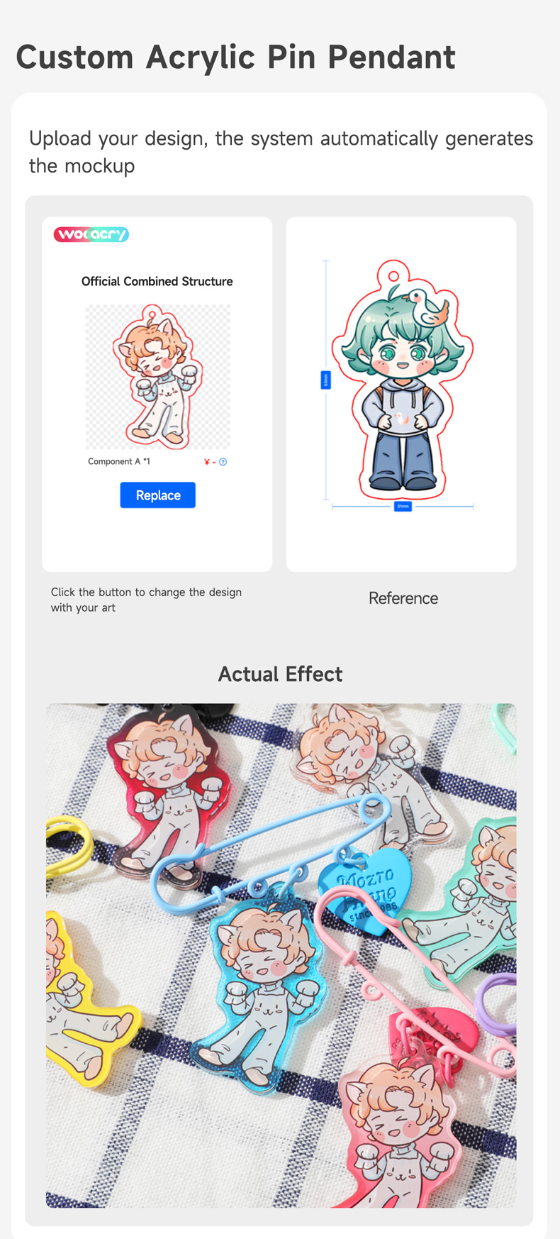 Custom Acrylic Pin Pendant - Wooacry