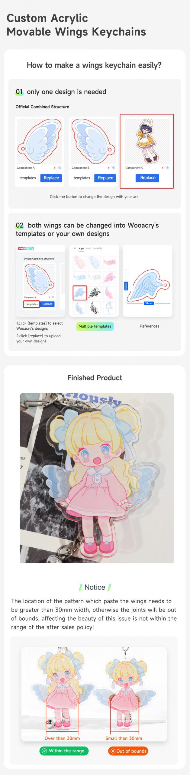 Custom Acrylic Movable Wings Keychains - Wooacry old version