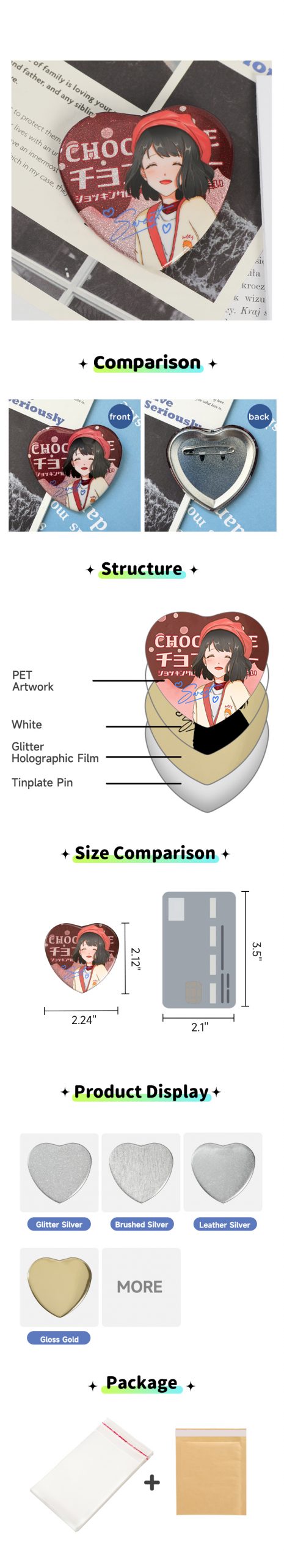 Custom Heart Shape Holographic Badges - Wooacry old version