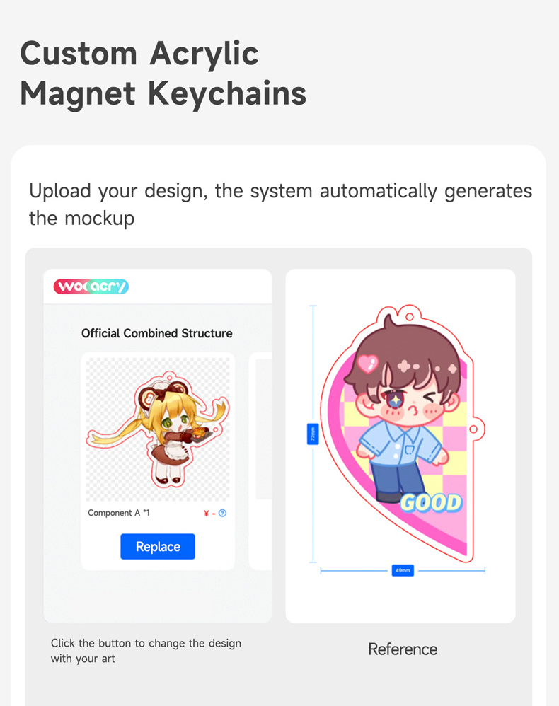 Custom Acrylic Magnet Keychains/Magnet Standees - Wooacry old version