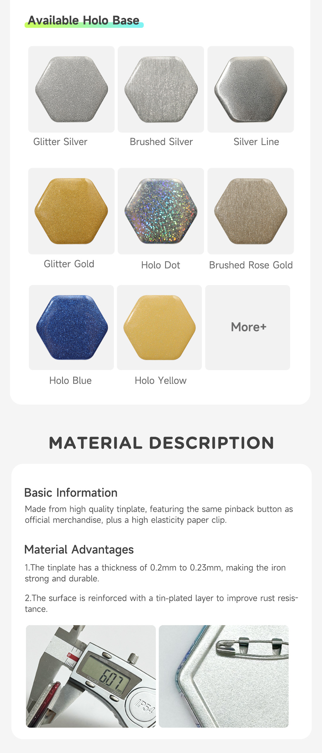 Custom Hexagon Glitter Holographic Badges - Wooacry old version